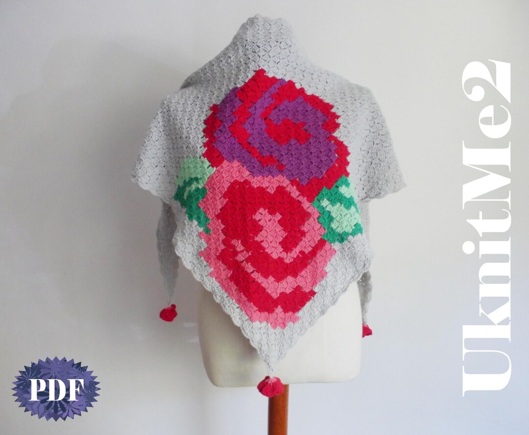 Shawl Crochet Pattern - Roses Triangle Scarf Roses Shawl C2c Crochet ...