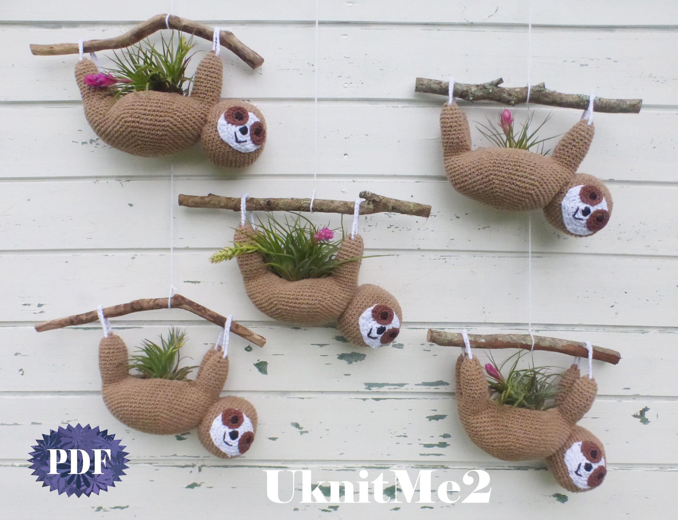 Sloth Crochet Plant Holder Pattern Amigurumi Plant Hanger Sloth Crochet ...