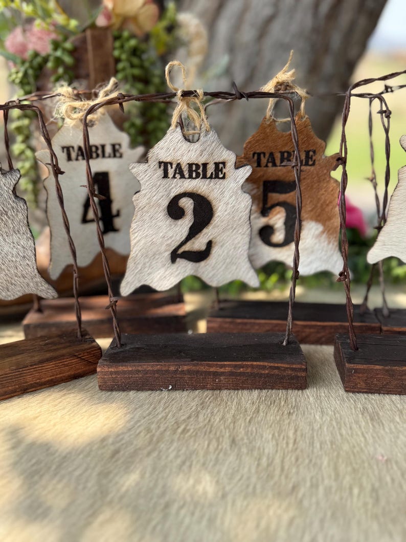 Rustic Western Cowhide Table Numbers – Handmade With Real Cowhide ...