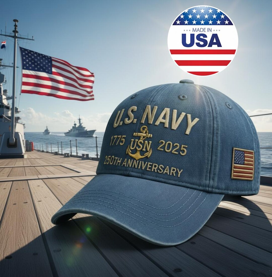 Custom Name U.S. Navy 250th Anniversary Hat 1775–2025 Blue Personalized ...