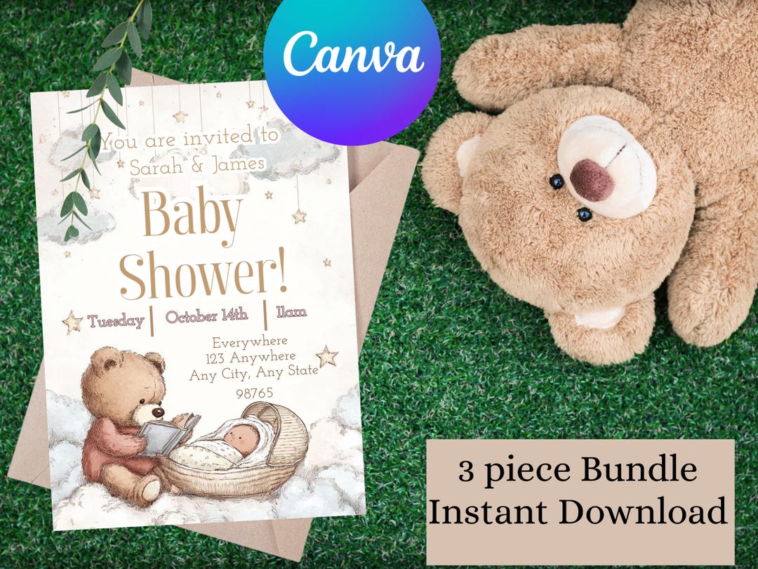 A Bear-y Good Story Baby Shower Digital Invitation 3 Piece,downloadable ...