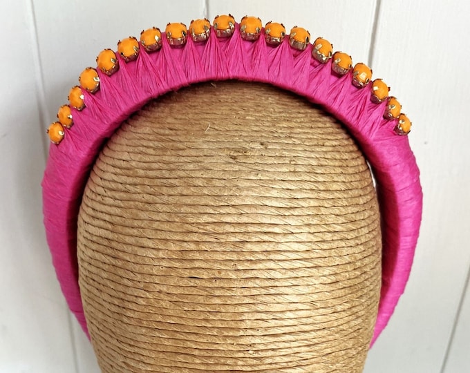 Pink, Orange Padded Headband Hot Pink Orange Spring Racing Carnival ...