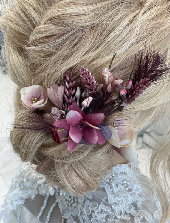 Burgundy flower hair clip store