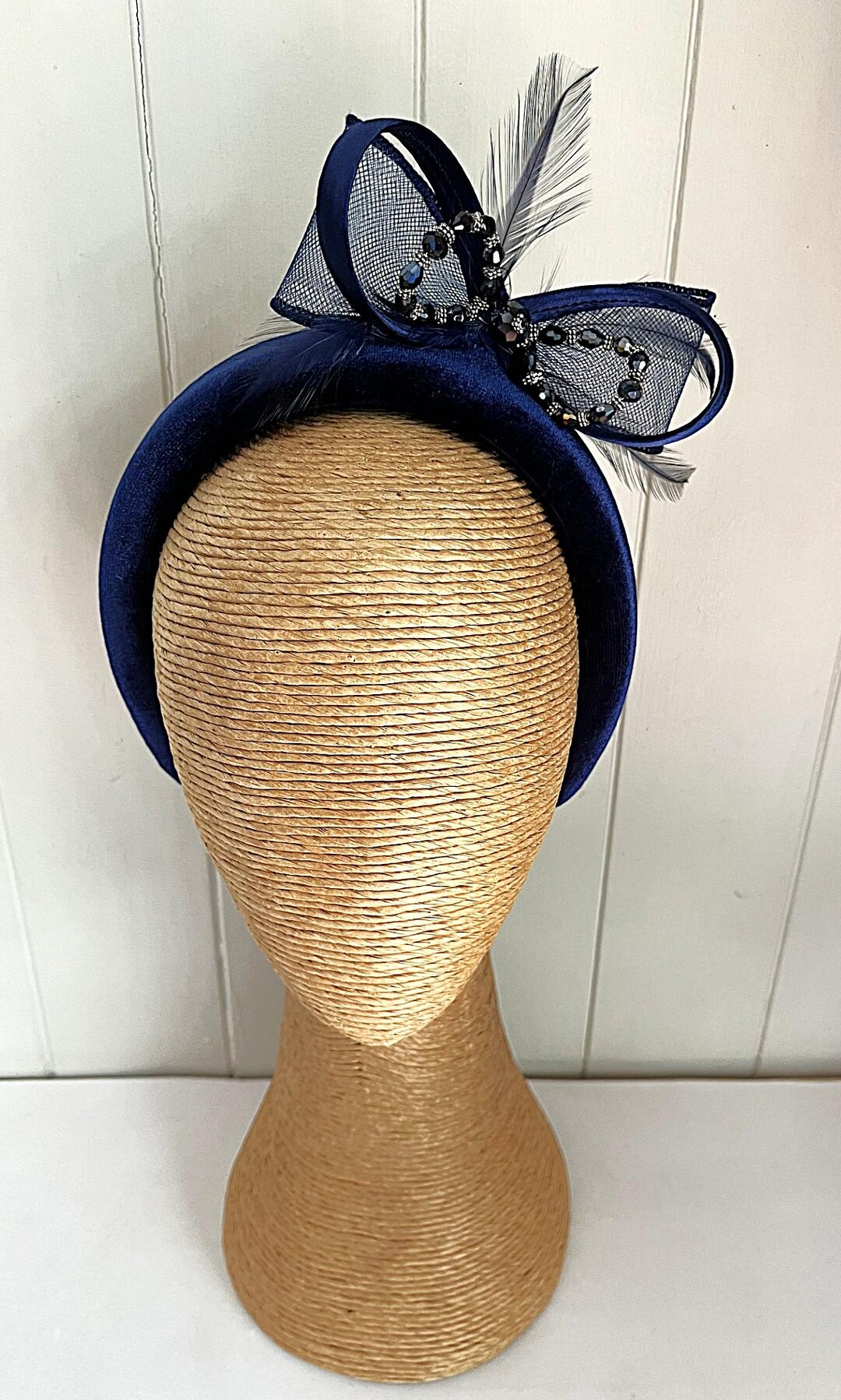 Navy Blue Velvet Fascinator Navy Blue Velvet Headband Navy Blue Bow ...
