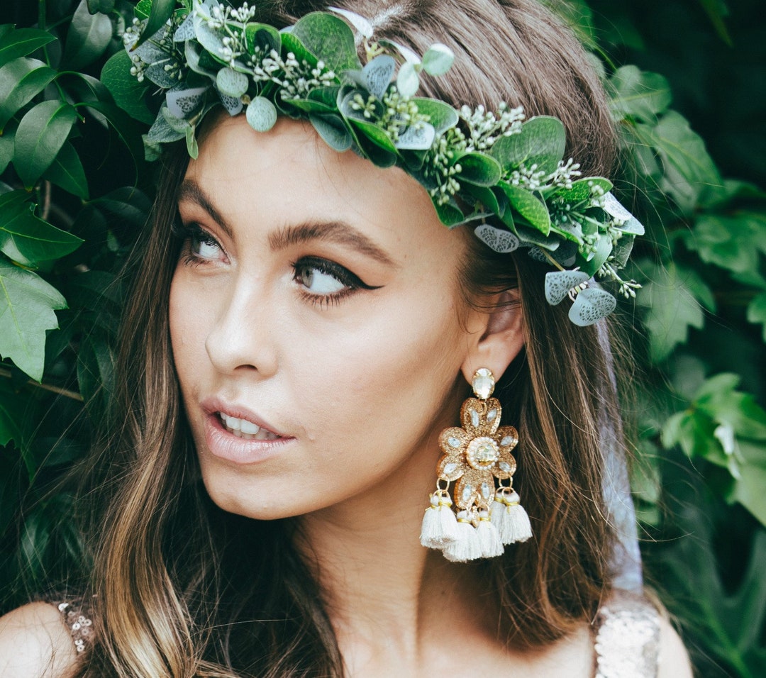 Green Flower Crown White Flower Headband Flower Headpiece Bidal Floral ...