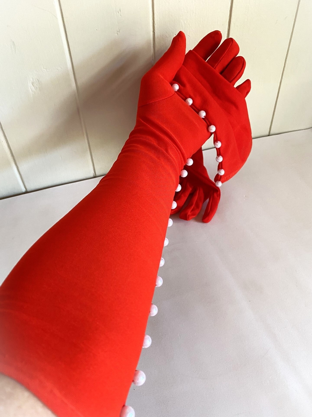 Red Gloves, Long Pearl Gloves Wedding Gloves Bridal Gloves Formal ...