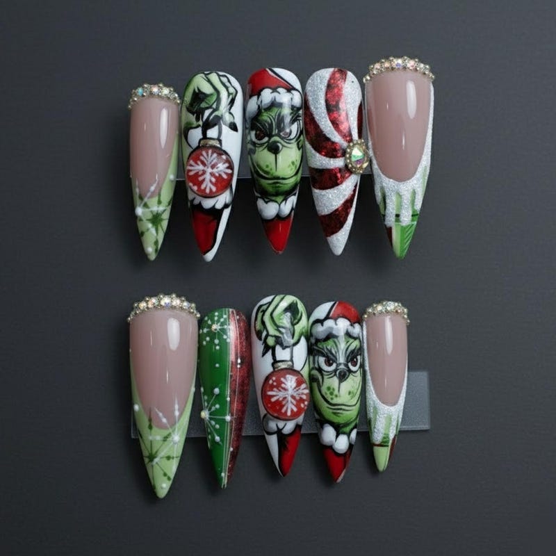 Grinch Nails With Charms - Etsy