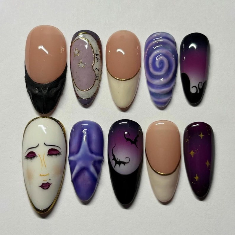 Handmade Spooky Gothic Press on Nails, Ombre Purple Black Night Sky ...