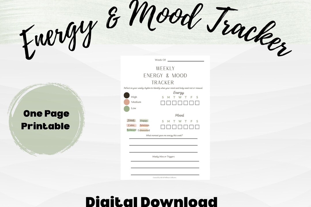 Weekly Energy & Mood Tracker | Digital Download | Burnout Recovery Tool ...