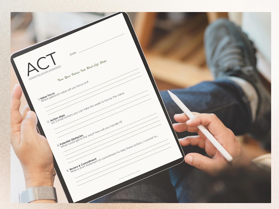 ACT Committed Action Worksheet - Goal Setting (PDF Printable) - Etsy