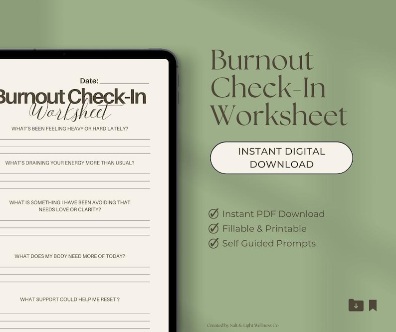 Burnout Check-in Worksheet|printable & Fillable|self Guided Mental ...
