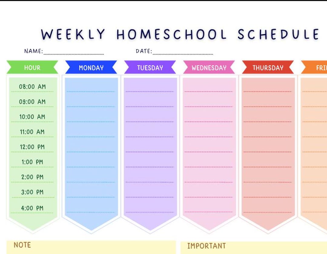 Printable Homeschool Schedule (weekly Planning) - Etsy