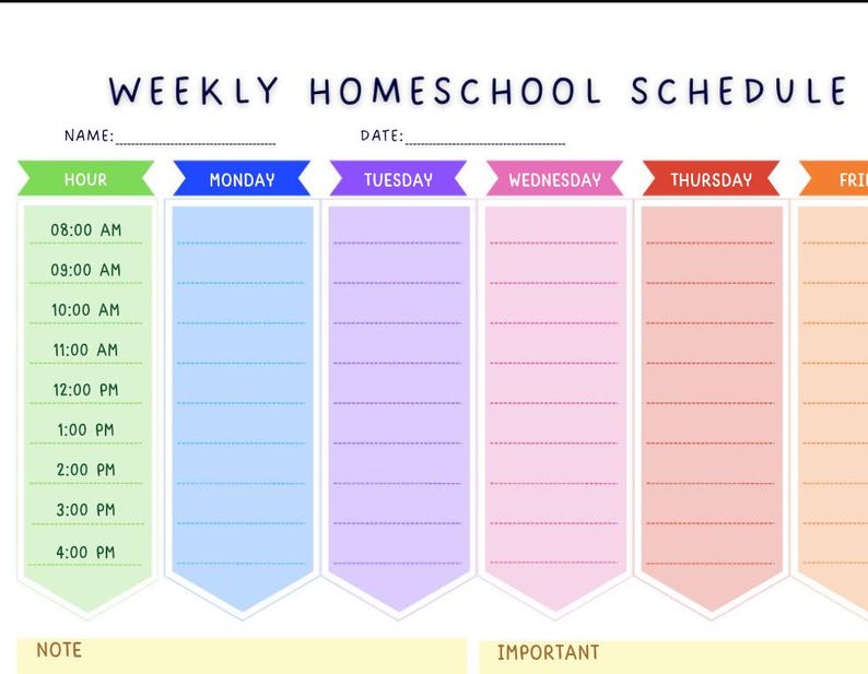 Printable Homeschool Schedule (weekly Planning) - Etsy