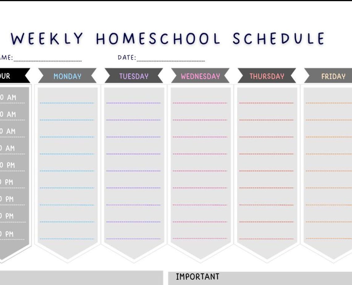 Printable Homeschool Schedule (weekly Planning) - Etsy