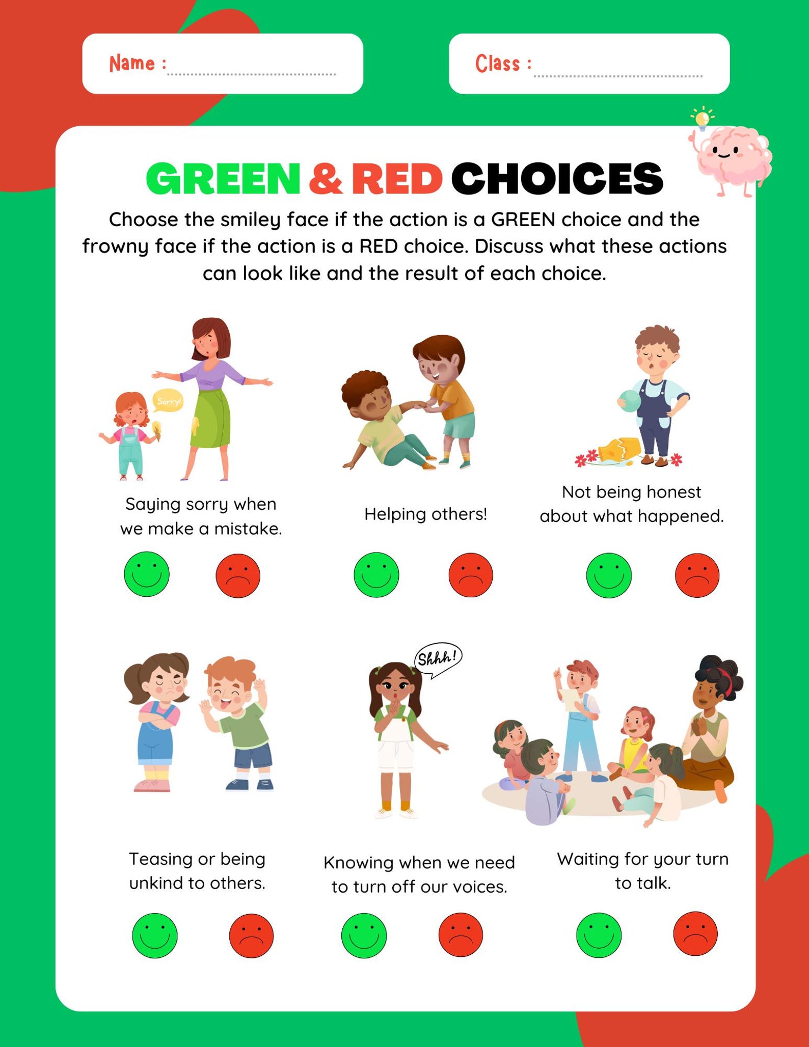 Behavior Sorting Activity: Good & Bad Choices, SEL Classroom Rules (PDF ...