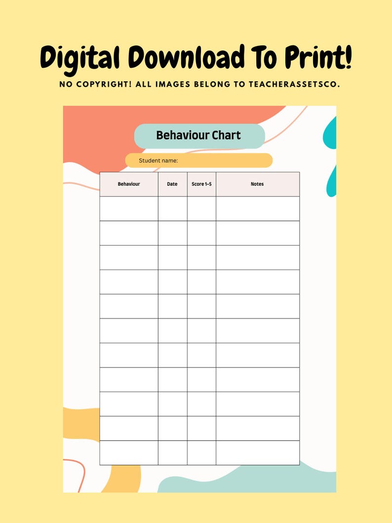 Editable Behavior Chart | Printable Classroom Management Tool | Student ...