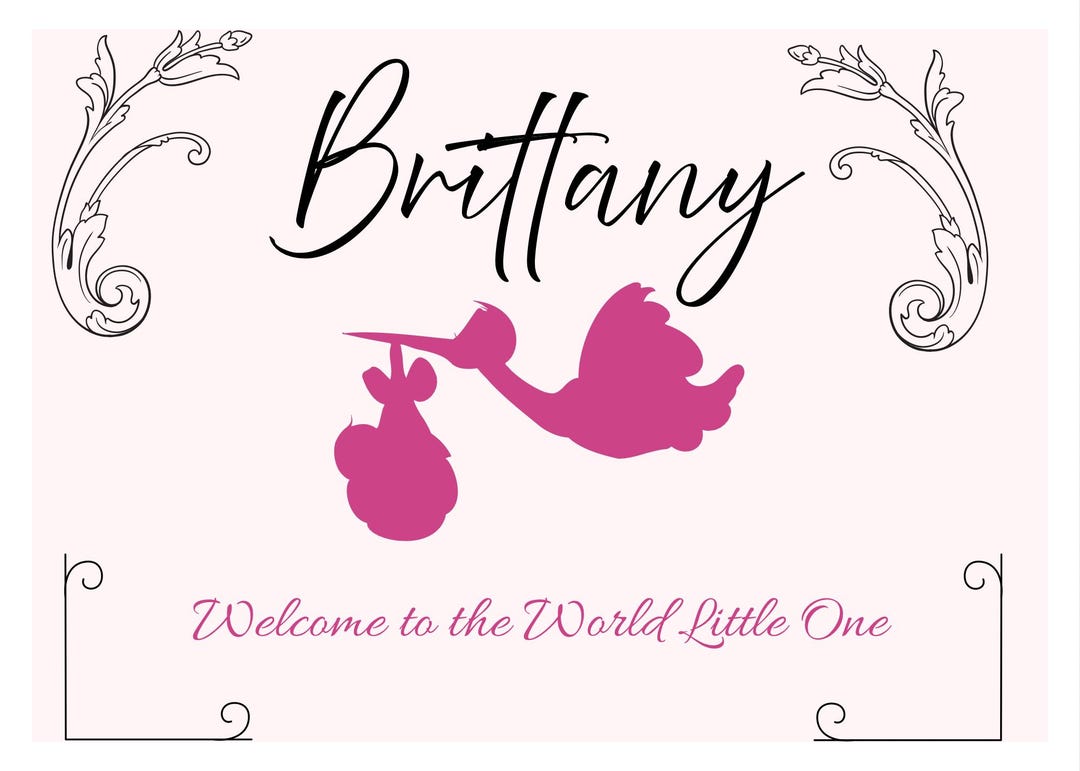 Personalized Baby Girl Congratulations Card: Pink Stork Nursery Print ...