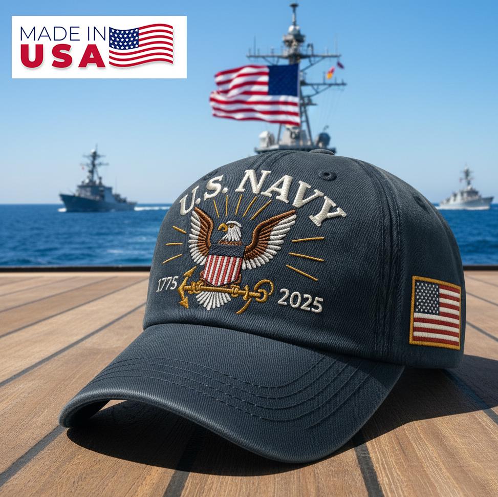Custom Name U.S. Navy Eagle 1775 2025 Anniversary Hat Patriotic ...