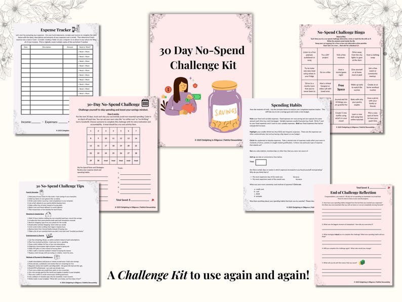30 Day No-spend Challenge Kit | Printable Finance Tracker, Reflection ...