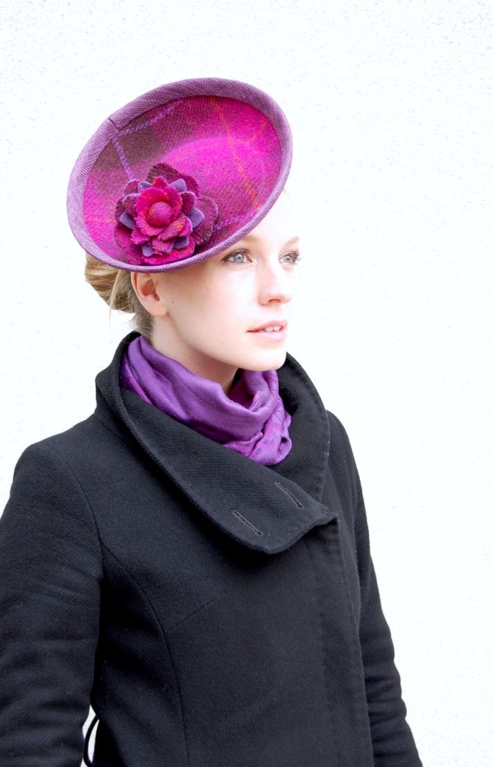 Pink Check Harris Tweed Saucer Brimmed Fascinator Race Hat - Etsy