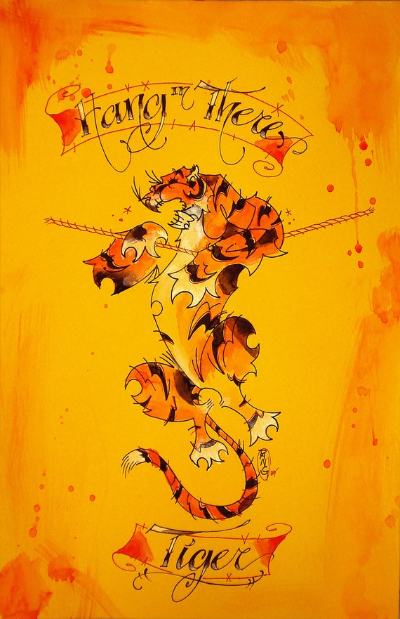 HANG in There TIGER Tattoo Painting | Etsy