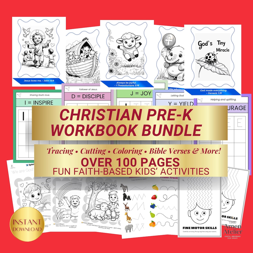 Christian Pre-k Workbook Bundle: Bible Verses, Alphabet Tracing (PDF ...
