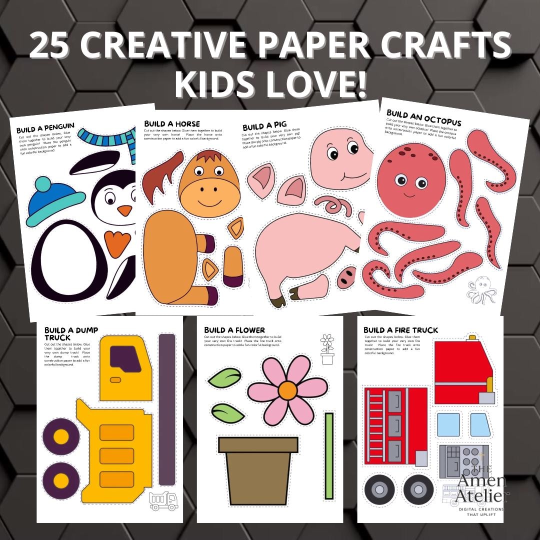 Kids' Cut and Paste Paper Crafts Book: 25 Fun Activities (printable) - Etsy