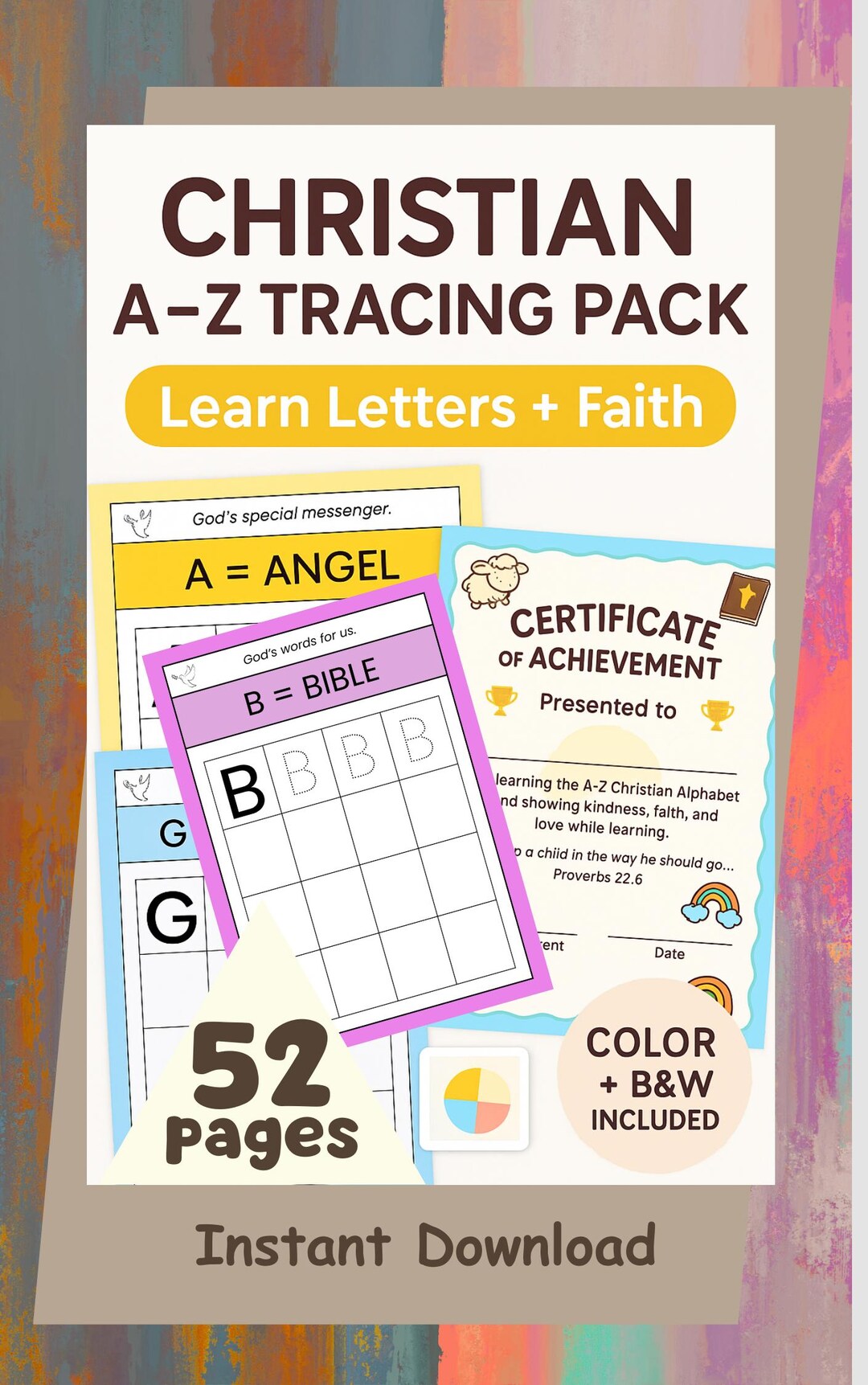 52 Pages Christian Alphabet Tracing Worksheets A–Z Bible Faith-based ...