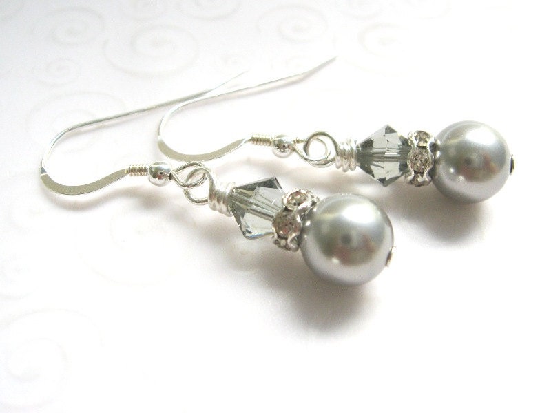 Gray Pearl Drop Earrings Crystal Rhinestone and Pearl | Etsy