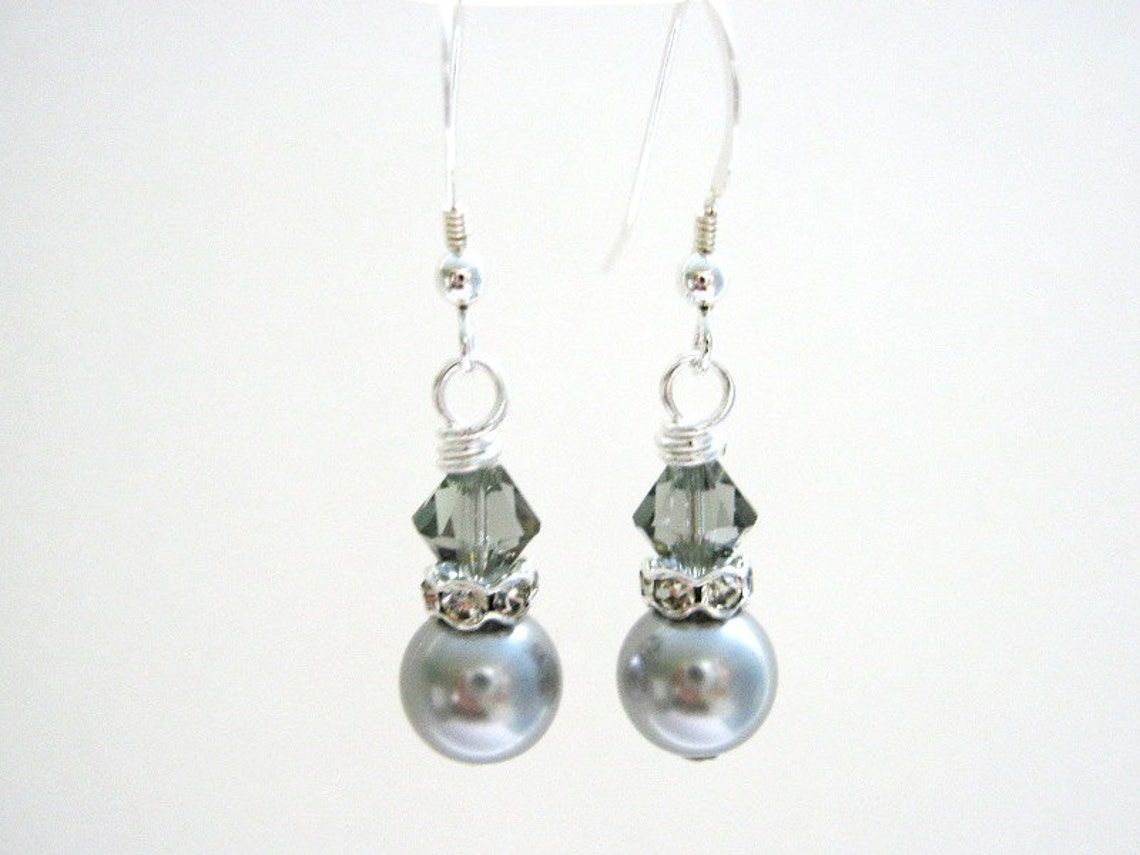 Gray Pearl Drop Earrings Crystal Rhinestone and Pearl | Etsy