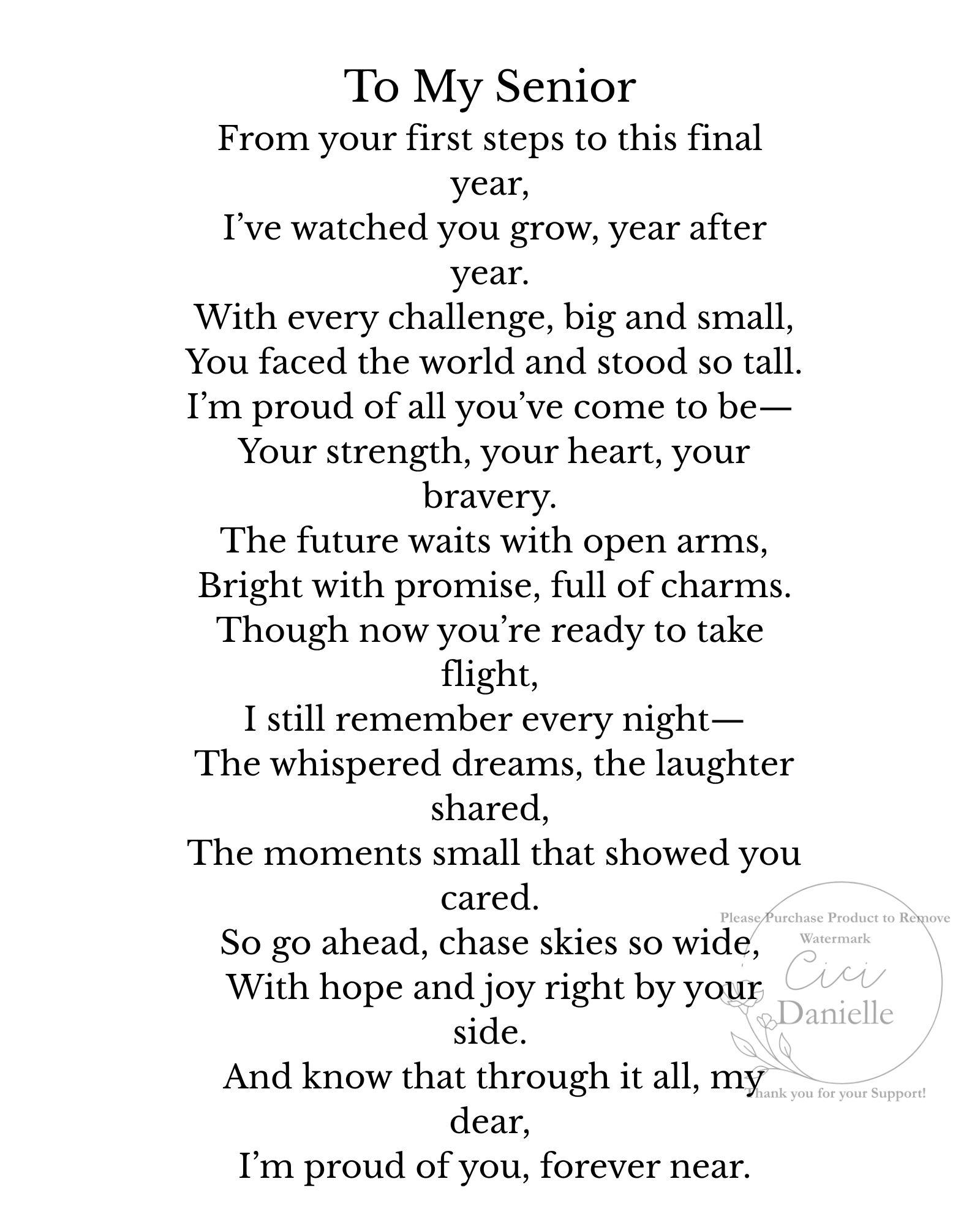 Senior Year Poem Gift: Parent to Child Keepsake (digital Download ...