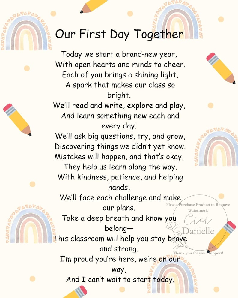 First Day of School Teacher Poem: Welcome Students Printable (digital ...