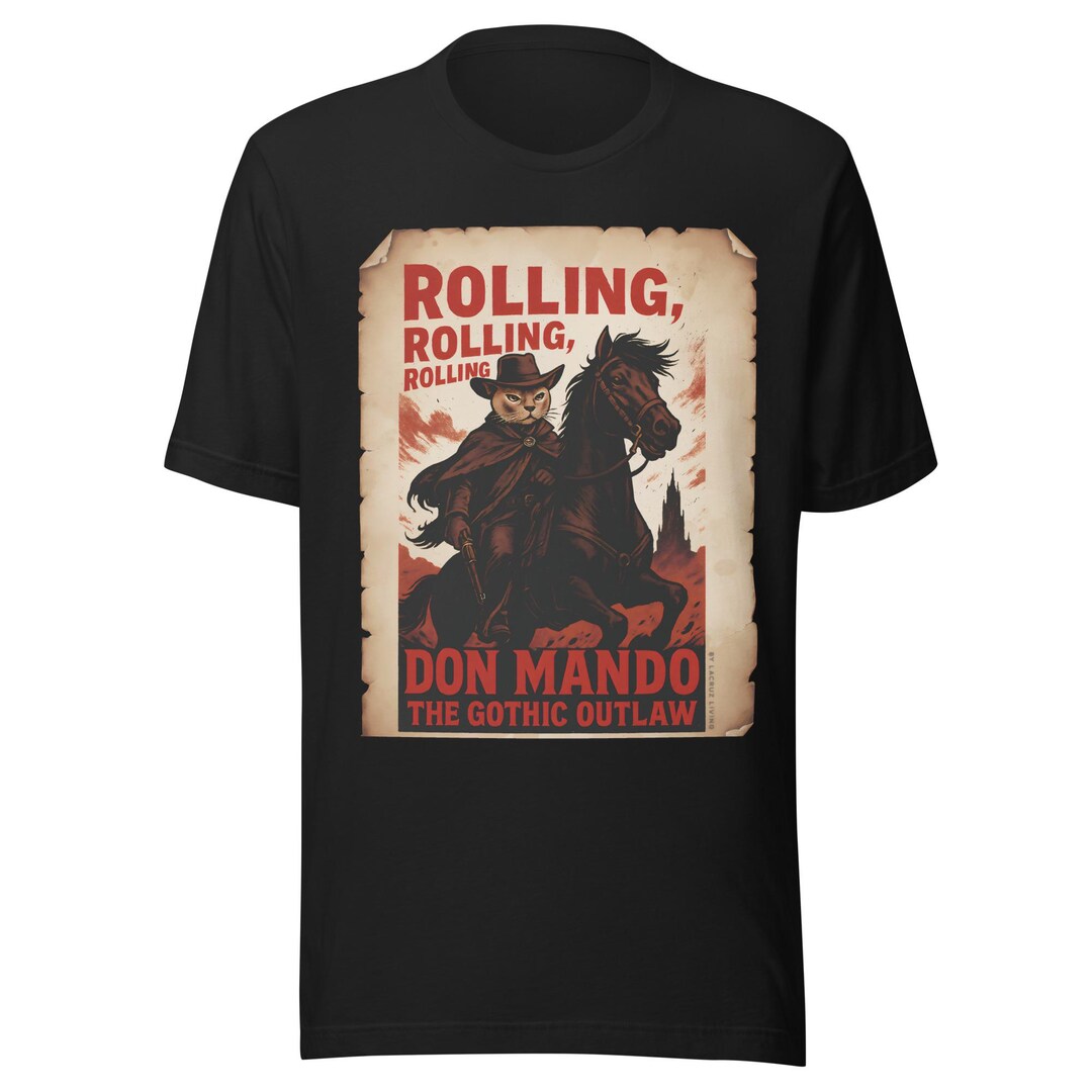 Don Mando Outlaw Punk Poster Tee: Western Gothic Cat Rider - Etsy