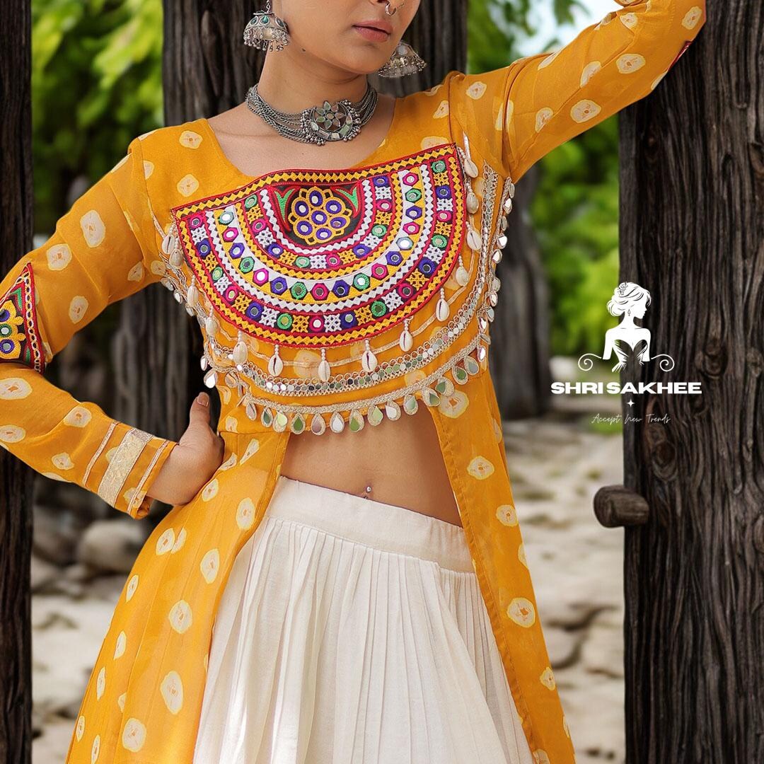 Bandhani Print Lehenga Kurti Set: Kutchi Patchwork, Garba Outfit - Etsy