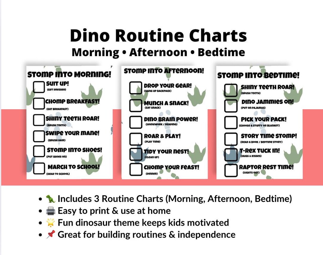 Dinosaur Routine Charts for Kids: Fun Printable Checklist (PDF Download ...