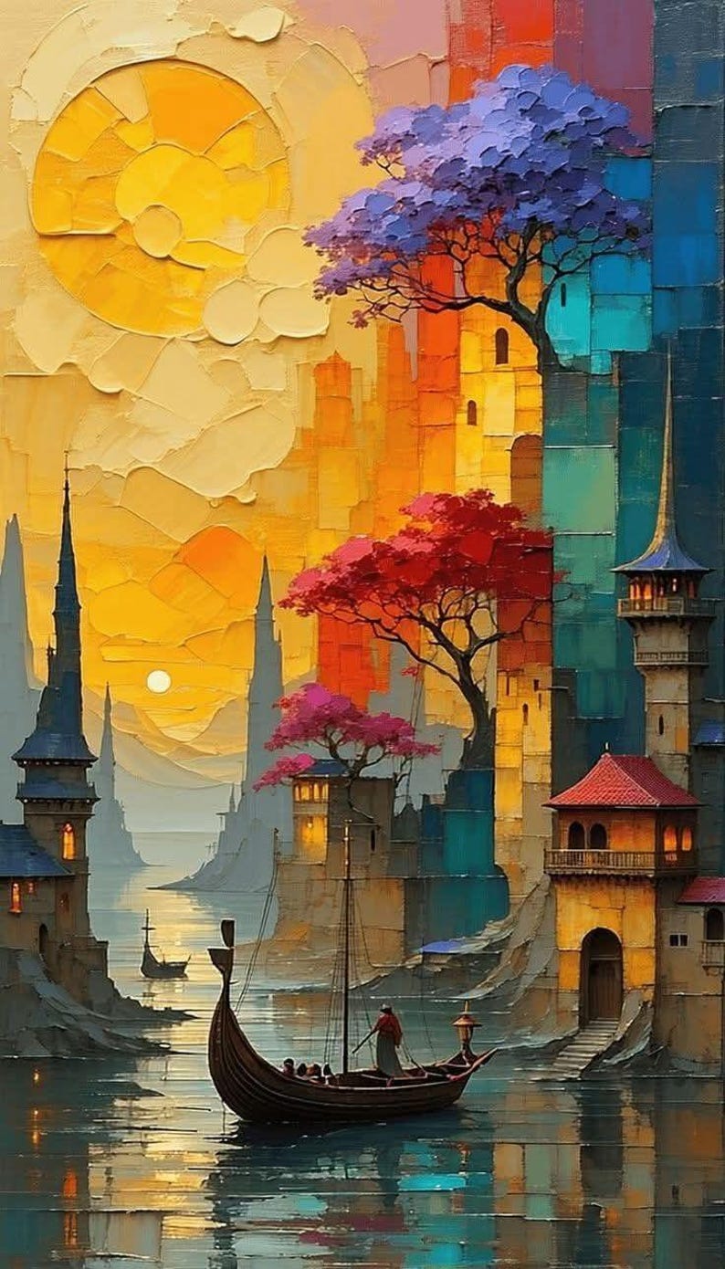 Fantasy Castle Digital Download | Vibrant Sunset Landscape Wall Art ...