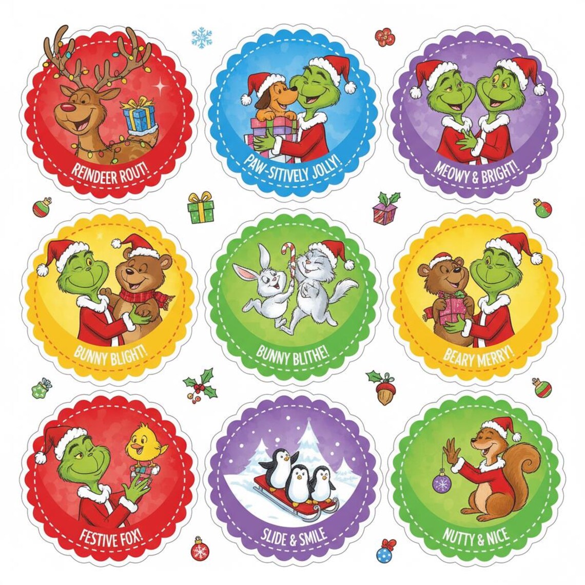 Grinchmas Sticker Sheet | Holiday Animal Stickers (digital Download) - Etsy
