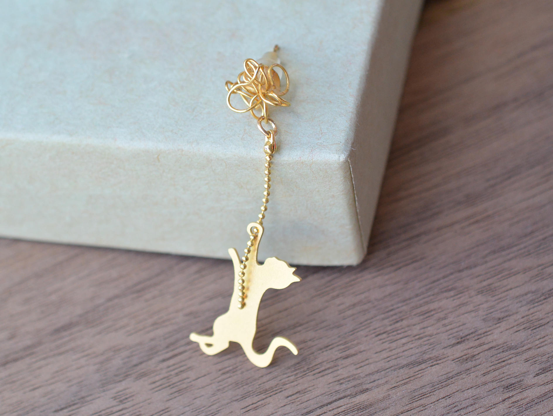 Cat Stud Earrings, Gold Cat Studs, Cat Playing With Yarn, Animal Lover ...