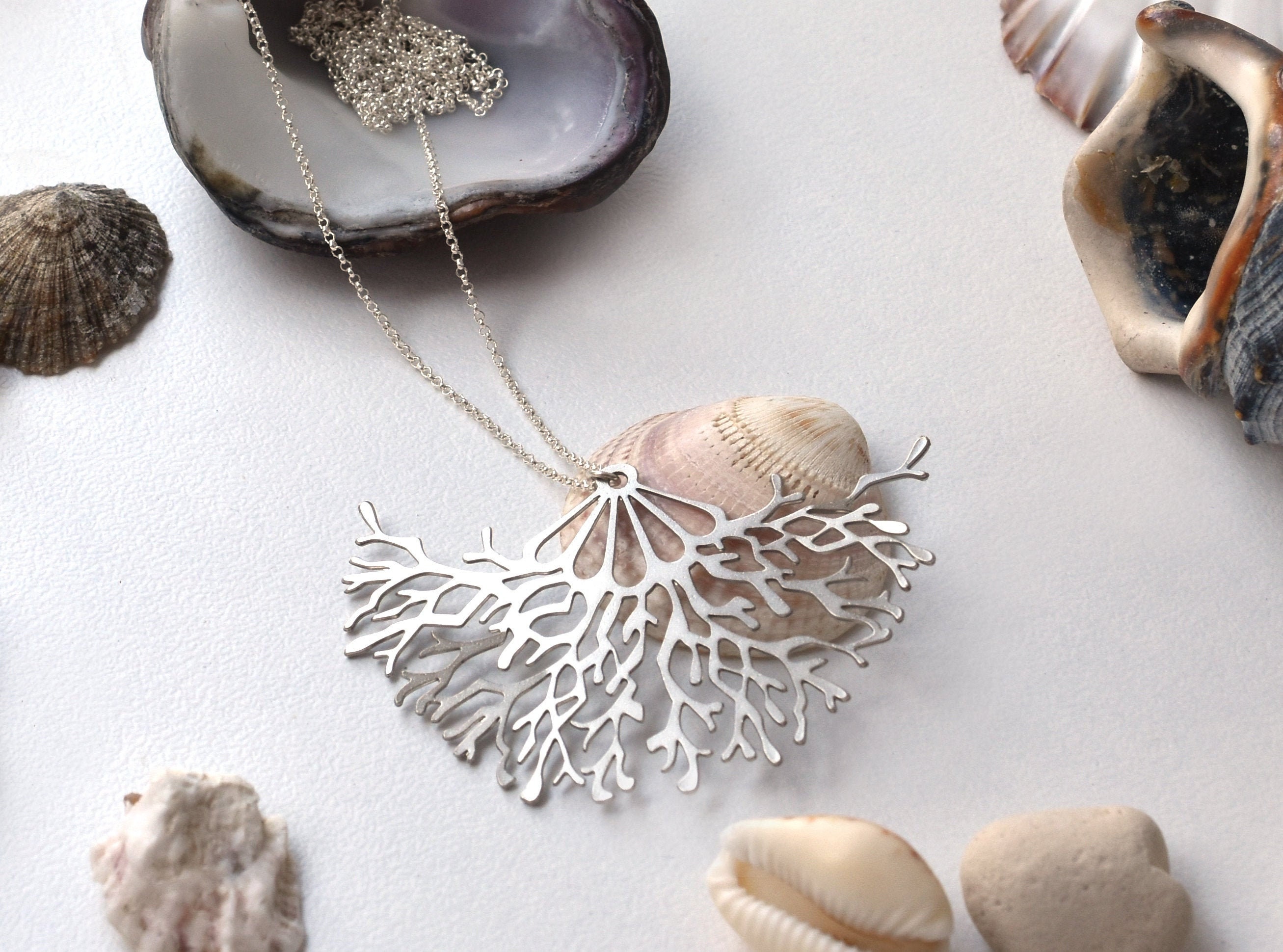 Coral Necklace, Silver Necklace, Ocean Jewelry, Silver Coral Reef ...