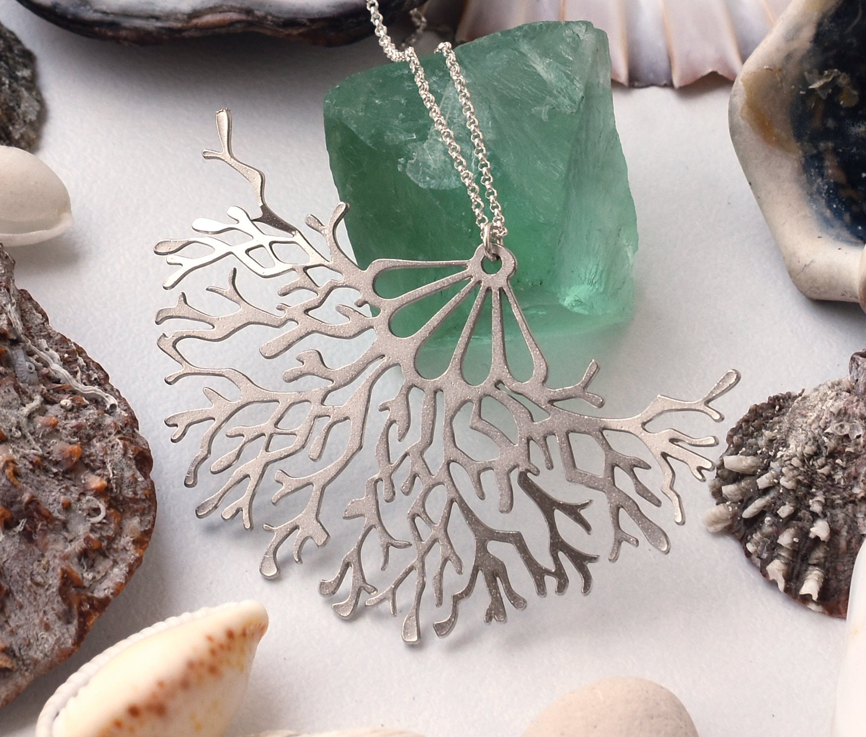 Coral Necklace, Silver Necklace, Ocean Jewelry, Silver Coral Reef ...