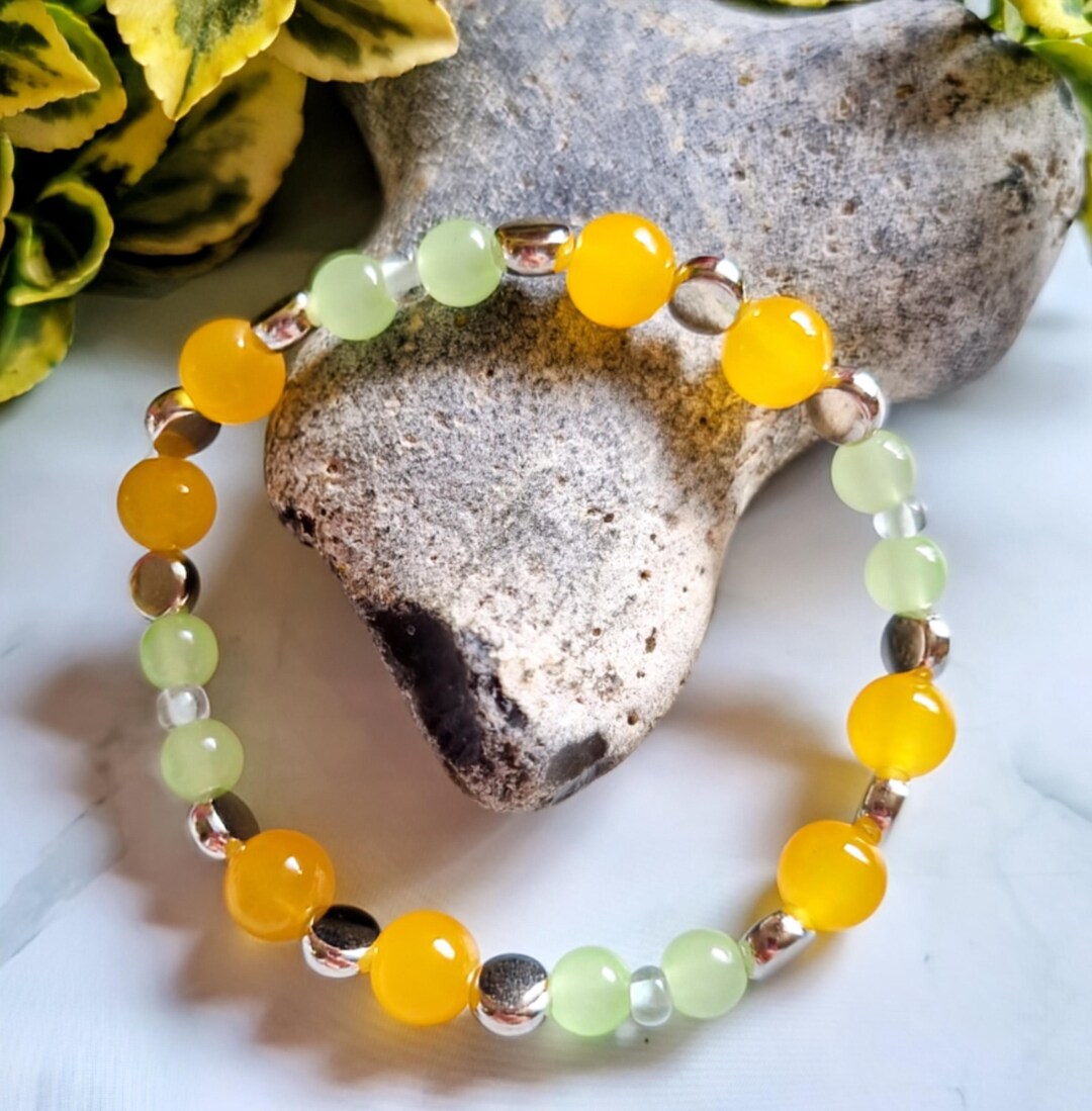 Fresh Lemon Bracelet – Glass Beads in Yellow & Light Green With Silver ...
