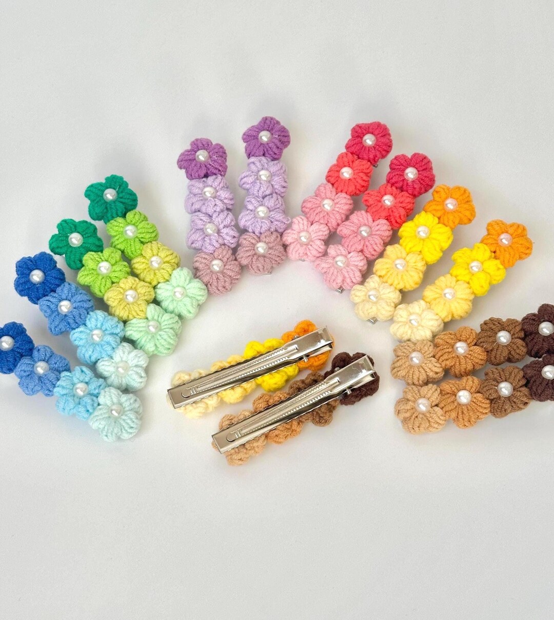 Crochet Flower Hair Clip Pins Barrette Snap Handmade Mother's Day ...