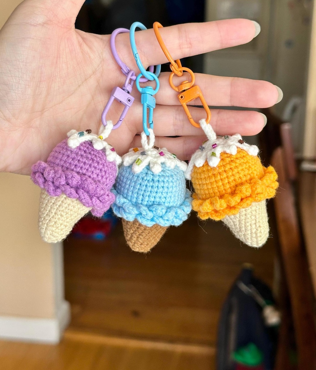 Finalsale Crochet Ice Cream Keychain Handmade Amigurumi Ice Cream ...
