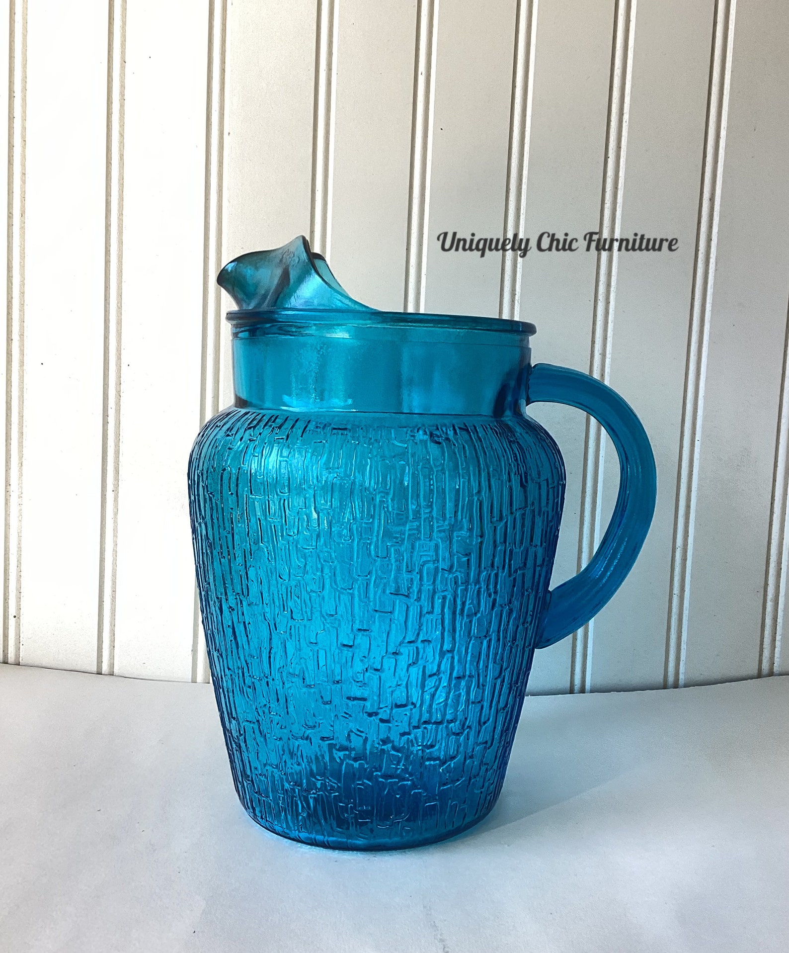 Blue Glass Pitcher, Vintage, Anchor Hocking, Turquoise, Beach House ...