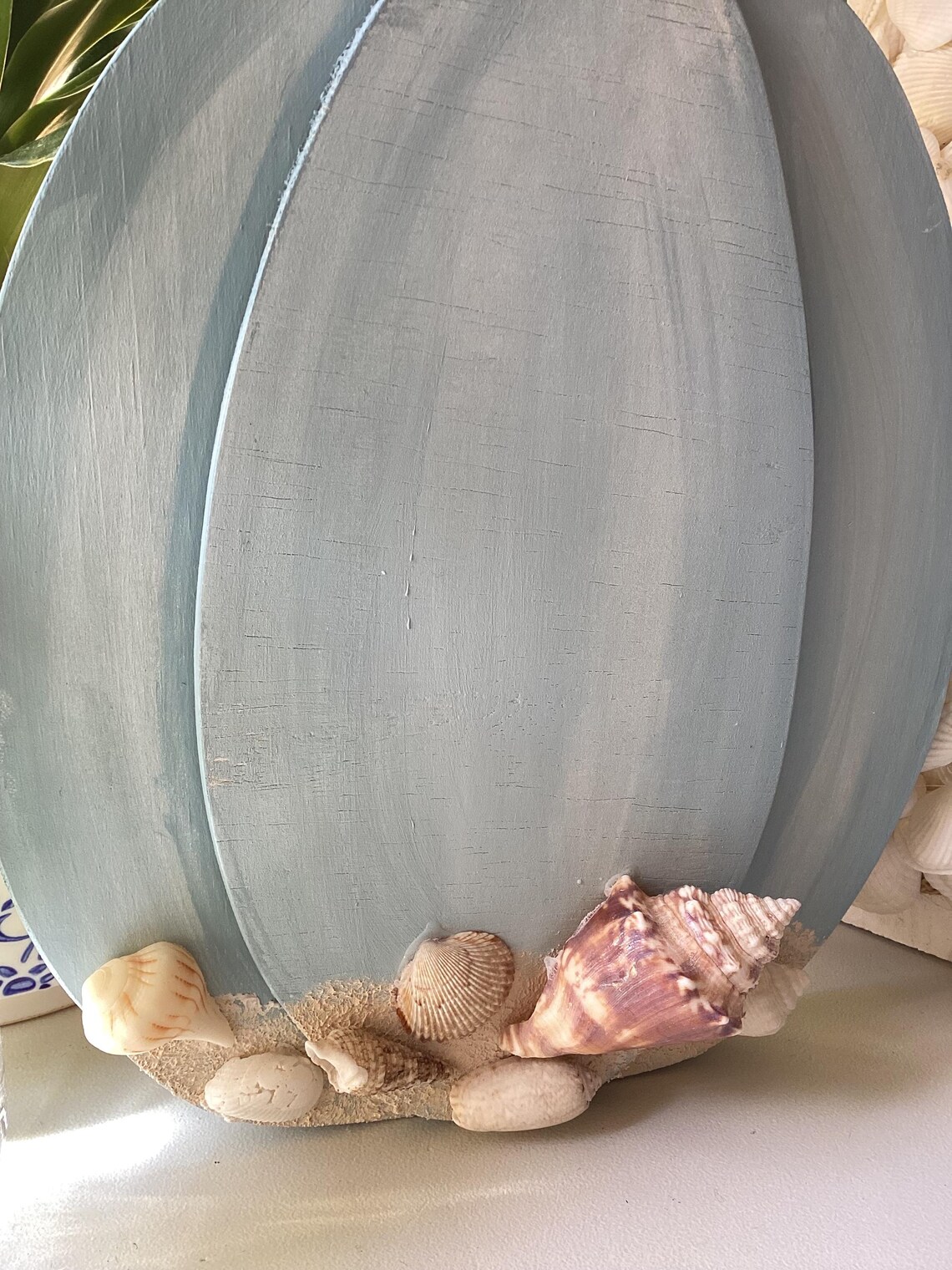 Wood Pumpkins, Painted, Coastal, Sea Shells, Beach Decor, Thanksgiving ...