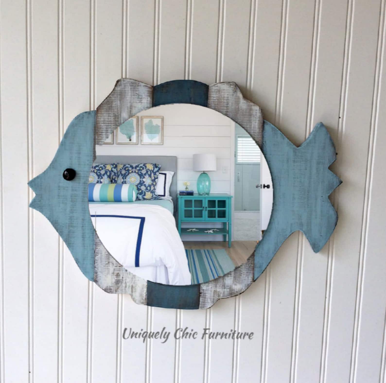 Fish Mirror Custom Colors Wall Art Planked Wood Mirror - Etsy