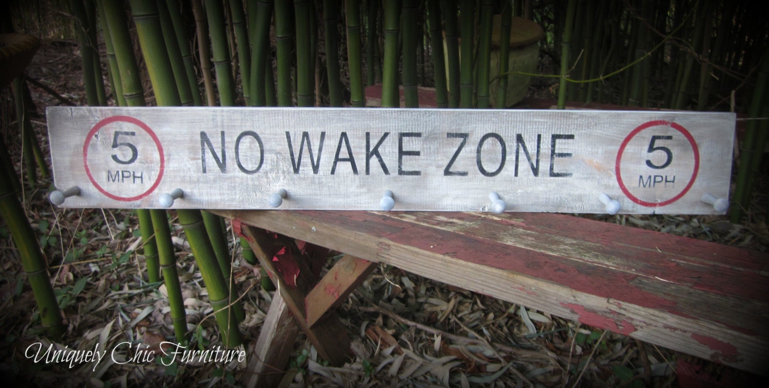 No Wake Zone Lake SIGN~ Cabin~lodge~boat~gift~coat Towel Rack Hanger ...