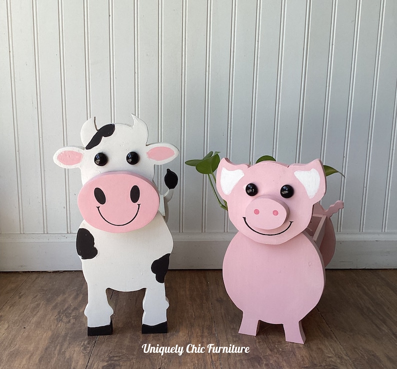 Pig, Cow Planter, Gardener Gift, Plant Lover, Farm Animal, Painted ...