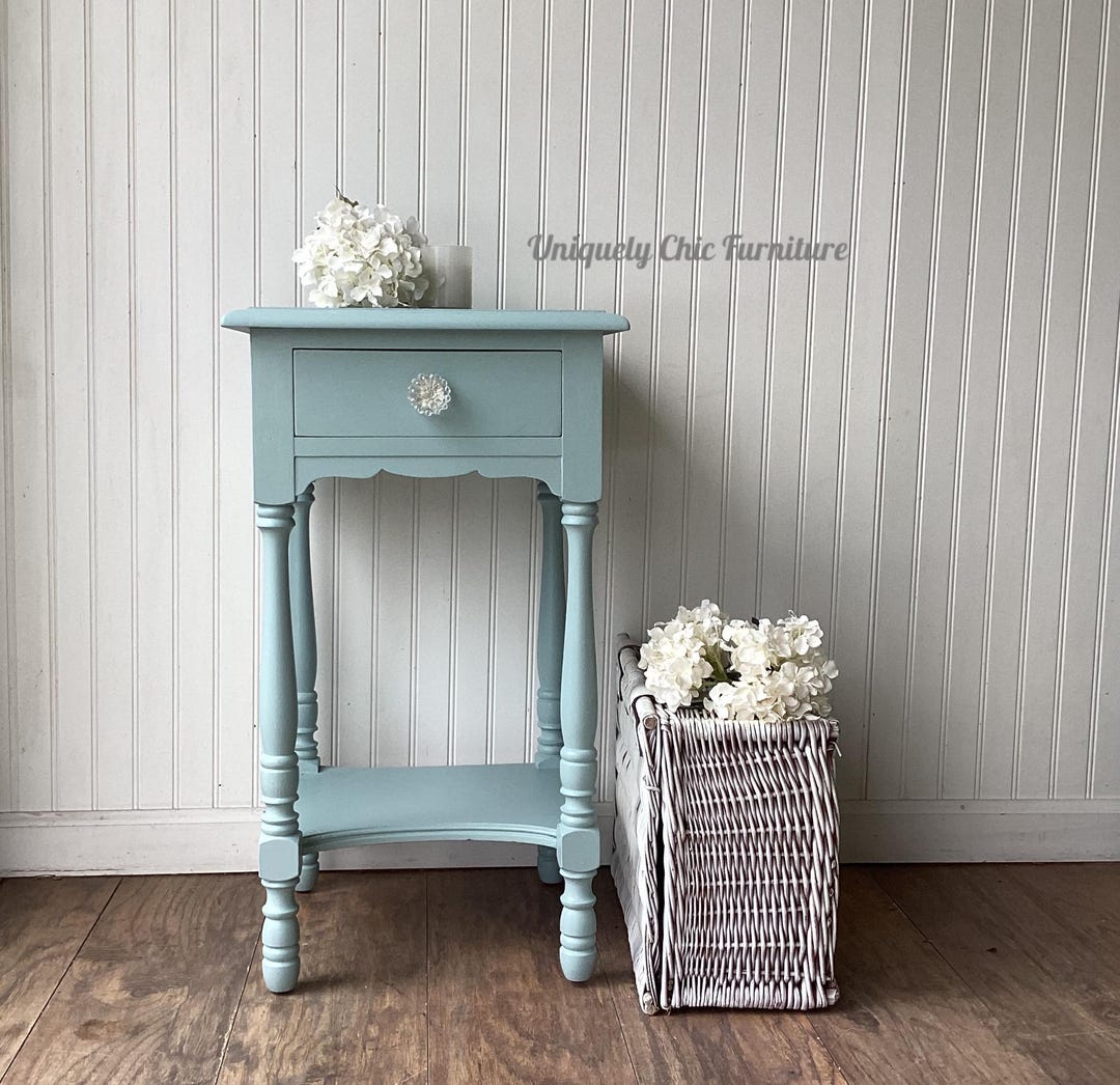 Nightstand, Painted, Aqua, Robins Egg Blue. Vintage, Wood, Bedside ...