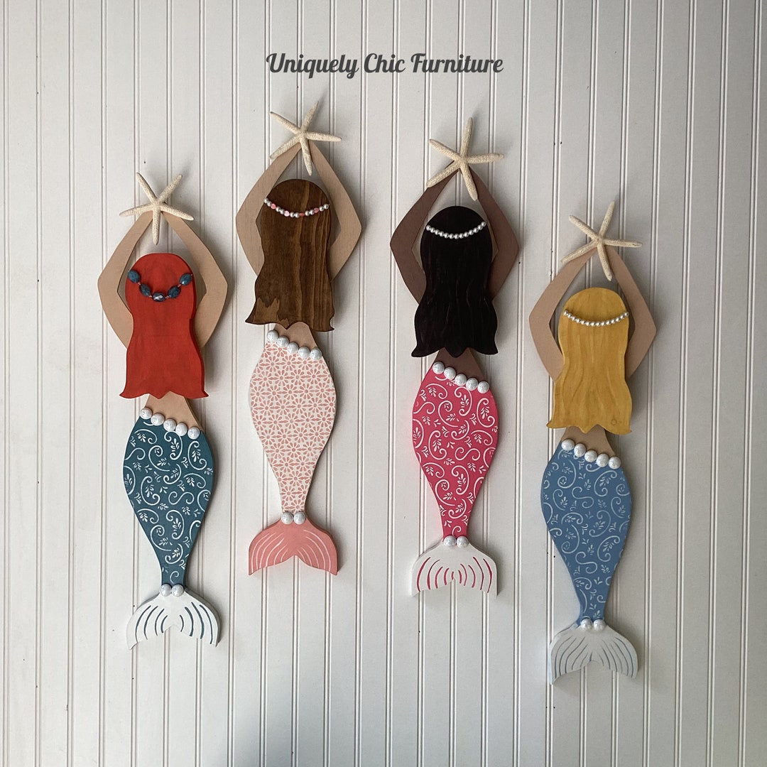 Mermaids, Wood, Custom Colors, Wall Decor, Nursery, Girls Room. Beach ...